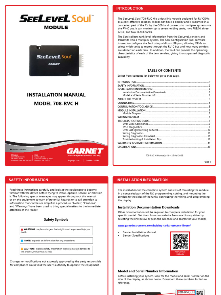 SeeLeveL Soul 708 RVC - H Manual v1.0 | PDF | Electrical Connector | Electricity