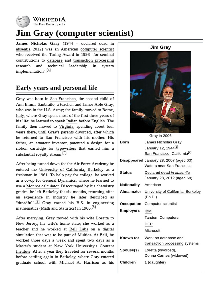 Jim Gray: 1998 Babbage Award Winner | PDF | Computing