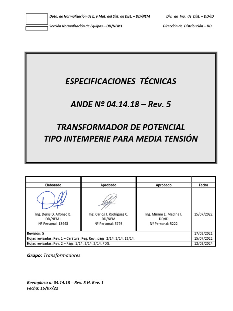 Ee Tt 04-14-18 Rev 5 h Rev 2 Tp Tipo Intemperie Mt (1) | PDF | Transformador | voltaje