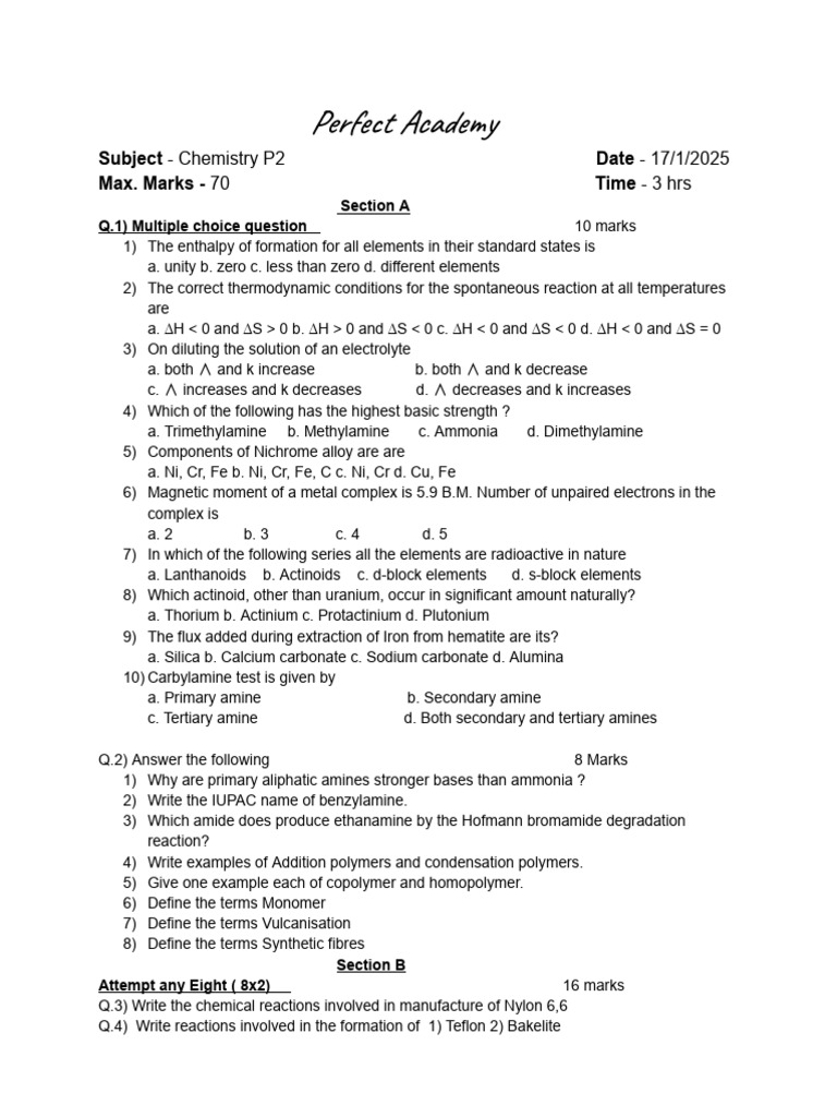 Chemistry P2 Exam Paper - 2025 | PDF | Branches Of Thermodynamics ...