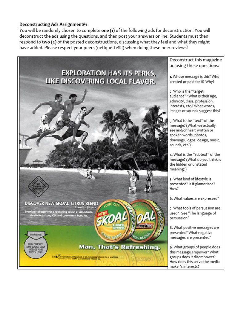 Deconstructing Ads Assignment | PDF | Persuasion | Communication