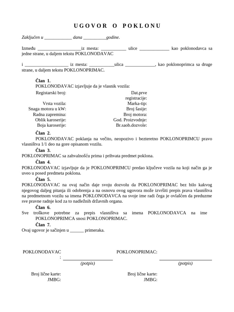 Ugovor o Poklonu Primer 3 | PDF