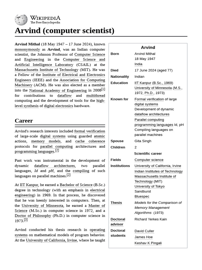 Arvind (Computer Scientist) | PDF | Computing | Computer Science