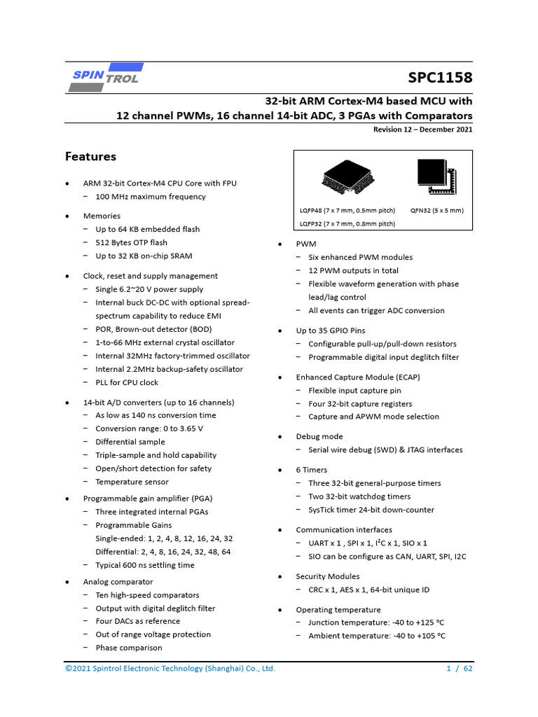 SPC1158 ENG Datasheet | PDF | Microcontroller | Booting