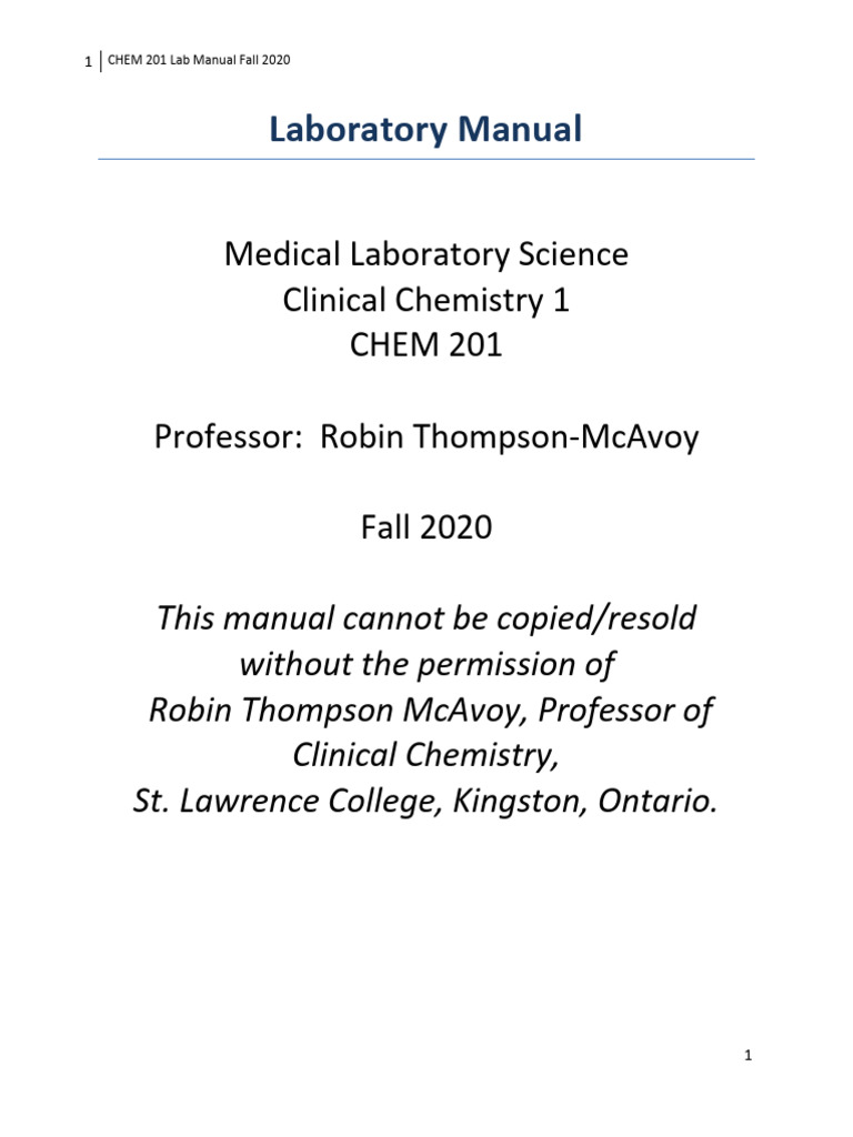 CHEM 201 Lab Manual Overview 2020 | PDF