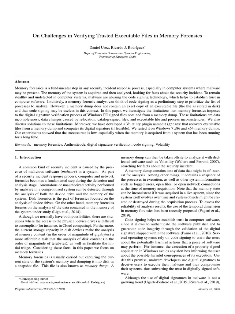 On Challenges in Verifying Trusted Executable Files in Memory Forensics | PDF | Computer File ...