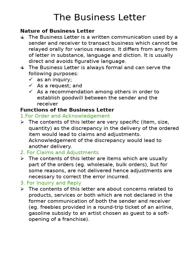 Nature of Business Letter Explained | PDF