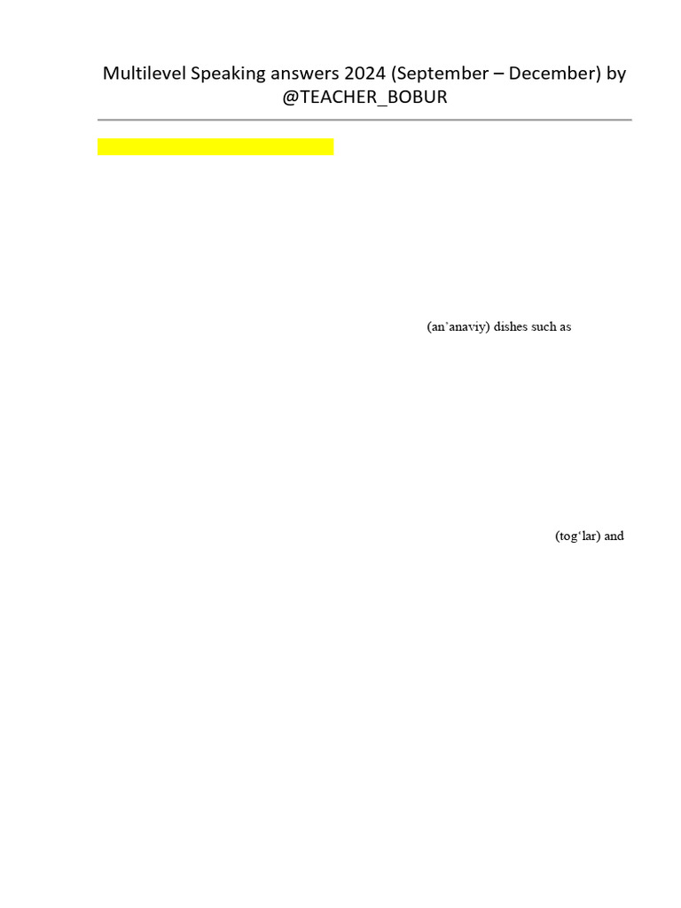 MULTILEVEL Speaking Answers 2024 - 2025 | PDF | Sports