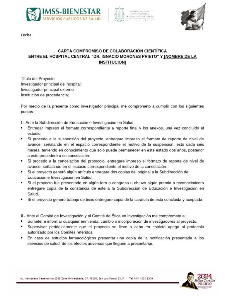 Carta compromiso de colaboración 2023 | PDF | Hospital