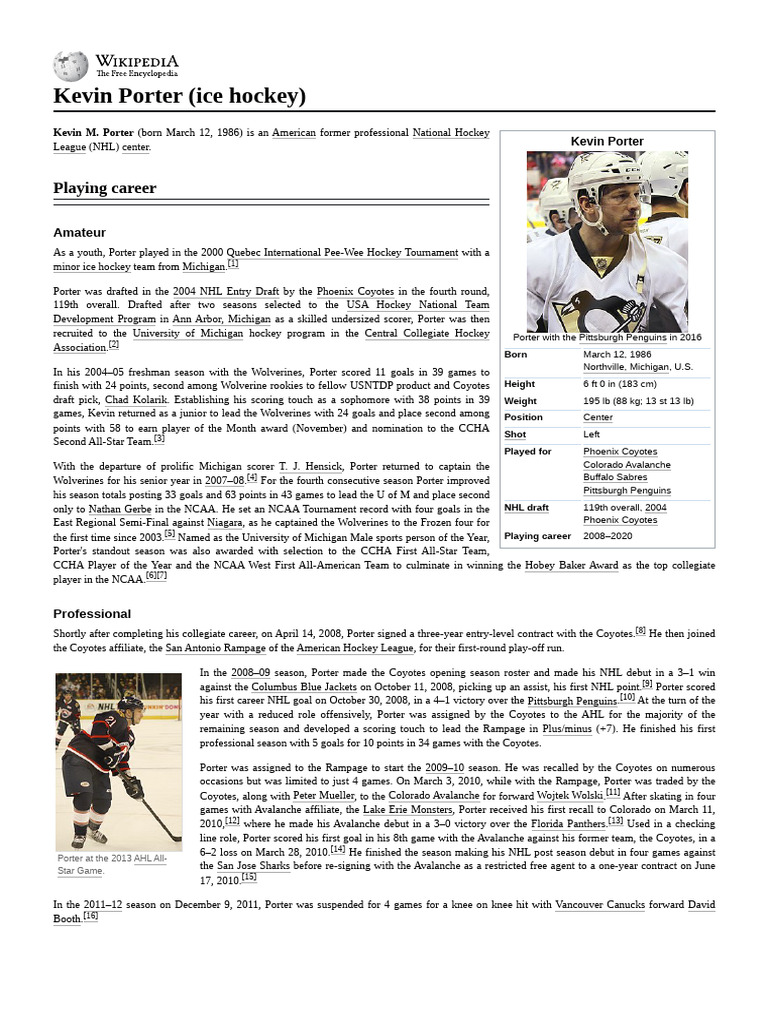 Kevin Porter (Ice Hockey) | PDF | National Hockey League | Ice Hockey