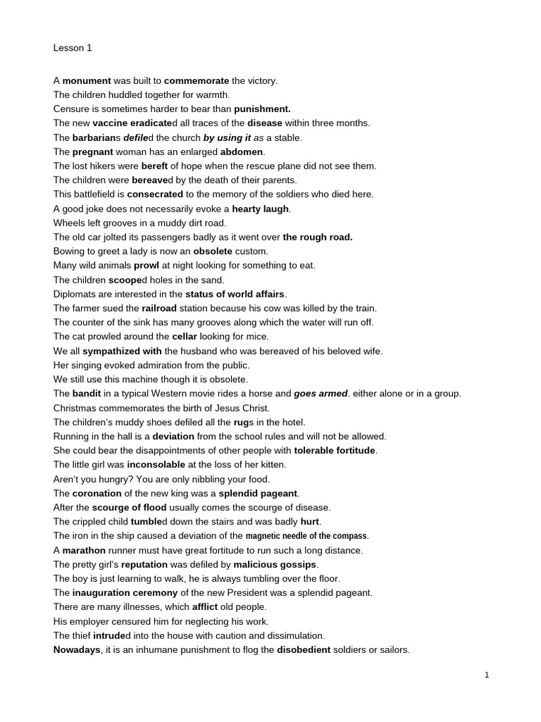 Vocabulary Lessons and Usage Examples | PDF
