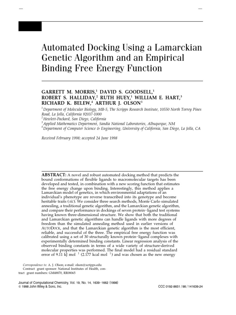 Lamarckian Genetic Algorithm for Docking | PDF | Docking (Molecular ...