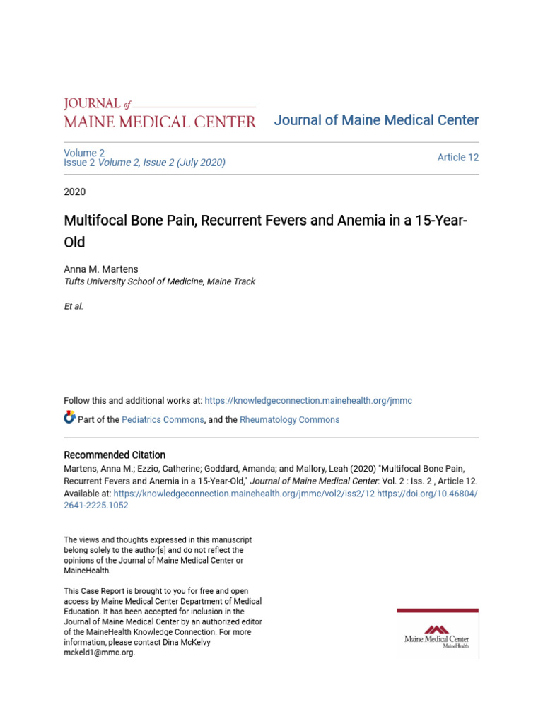 Multifocal Bone Pain Recurrent Fevers and Anemia in A 15-Year-Ol | PDF ...