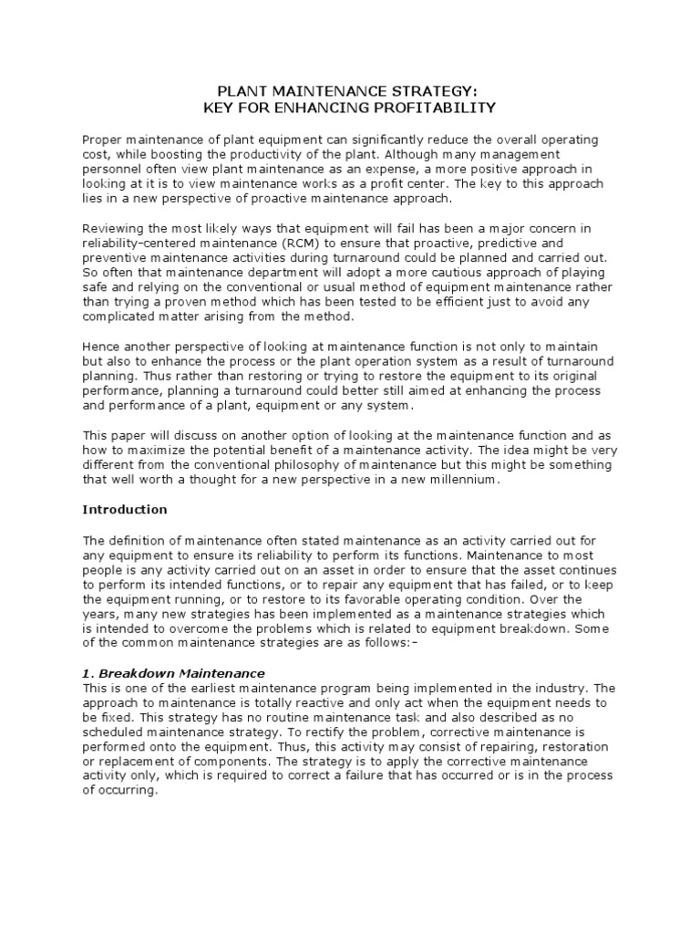 Innovative Plant Maintenance Strategies | PDF | Reliability Engineering ...