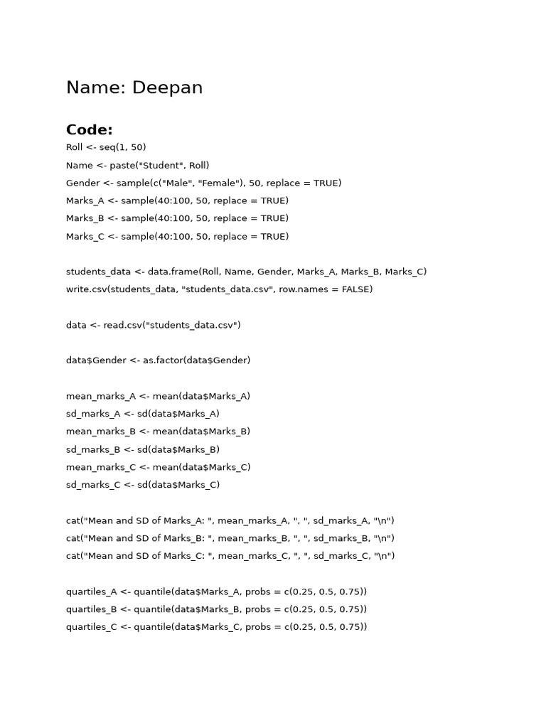 Student Marks Analysis in R | PDF