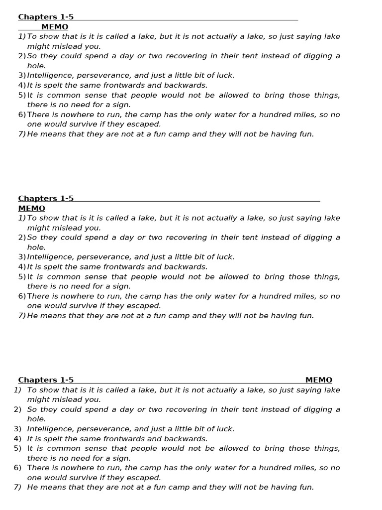 Holes Chapter 1-5 MEMO | PDF