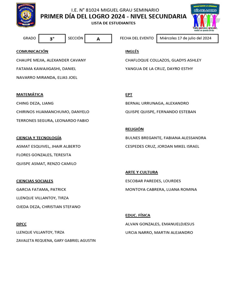Día Del Logro 3° ABC | PDF