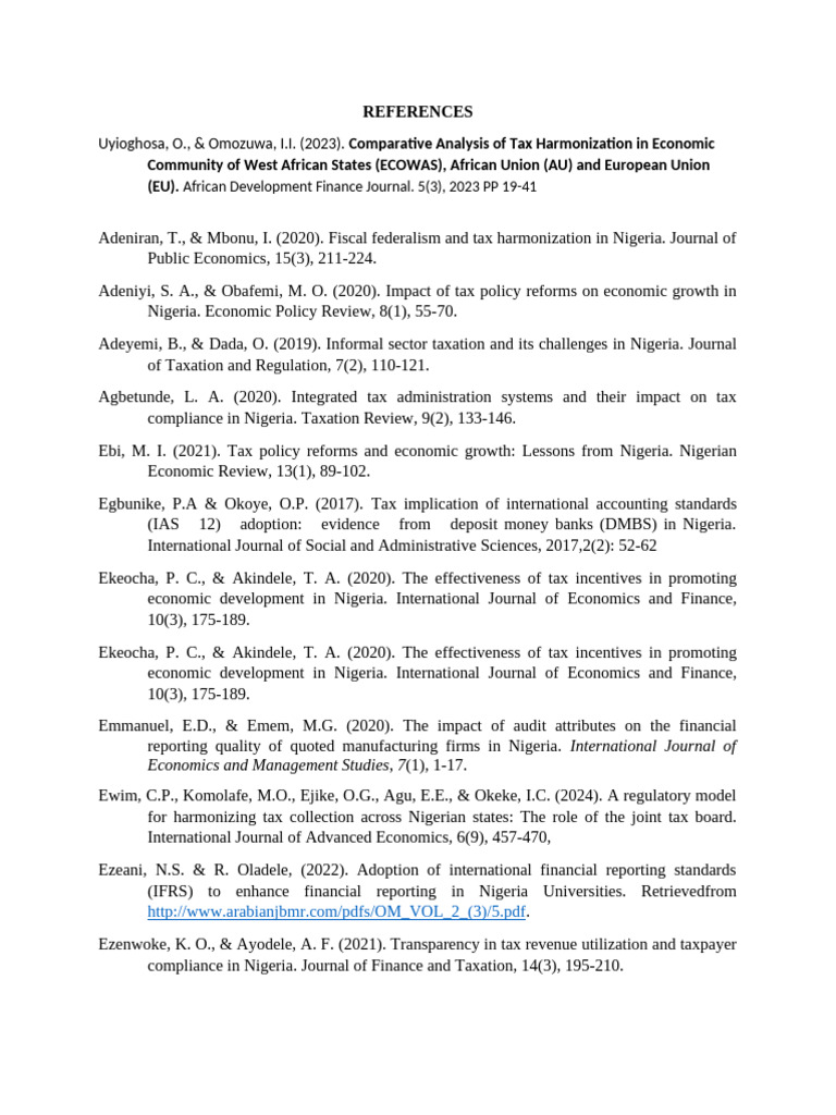 Accounting Harmonization and Tax Policies in Nigeria References | PDF | Taxes | Public Finance