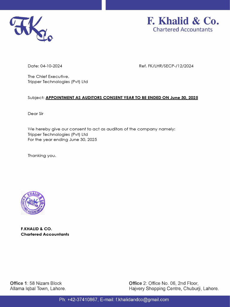 Auditor Appointment Consent | PDF