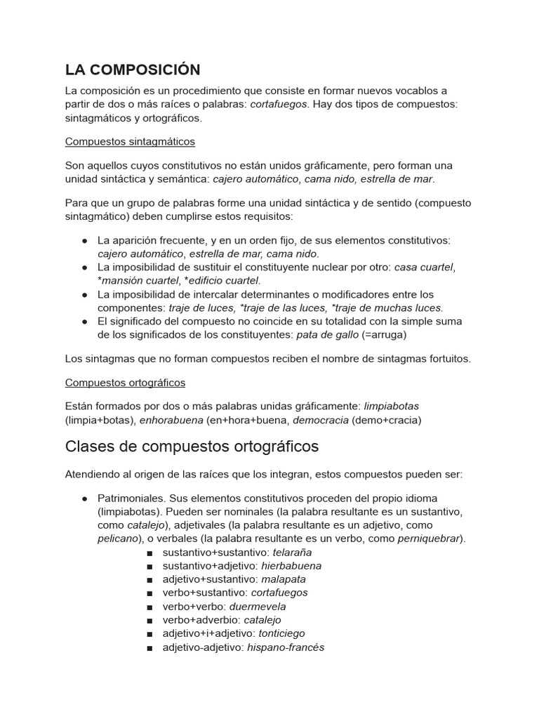 Tipos de Compuestos en la Lengua | PDF | Palabra | Unidades Semánticas