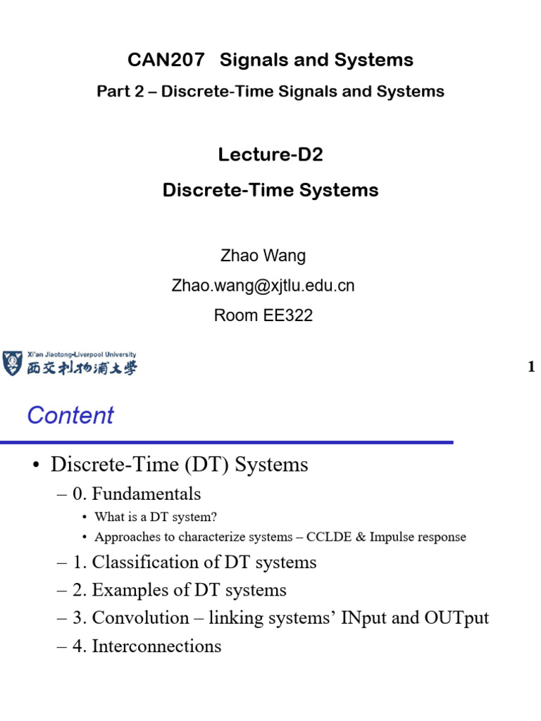 LectureD2_DT Systems | PDF | Signal Processing | Algorithms