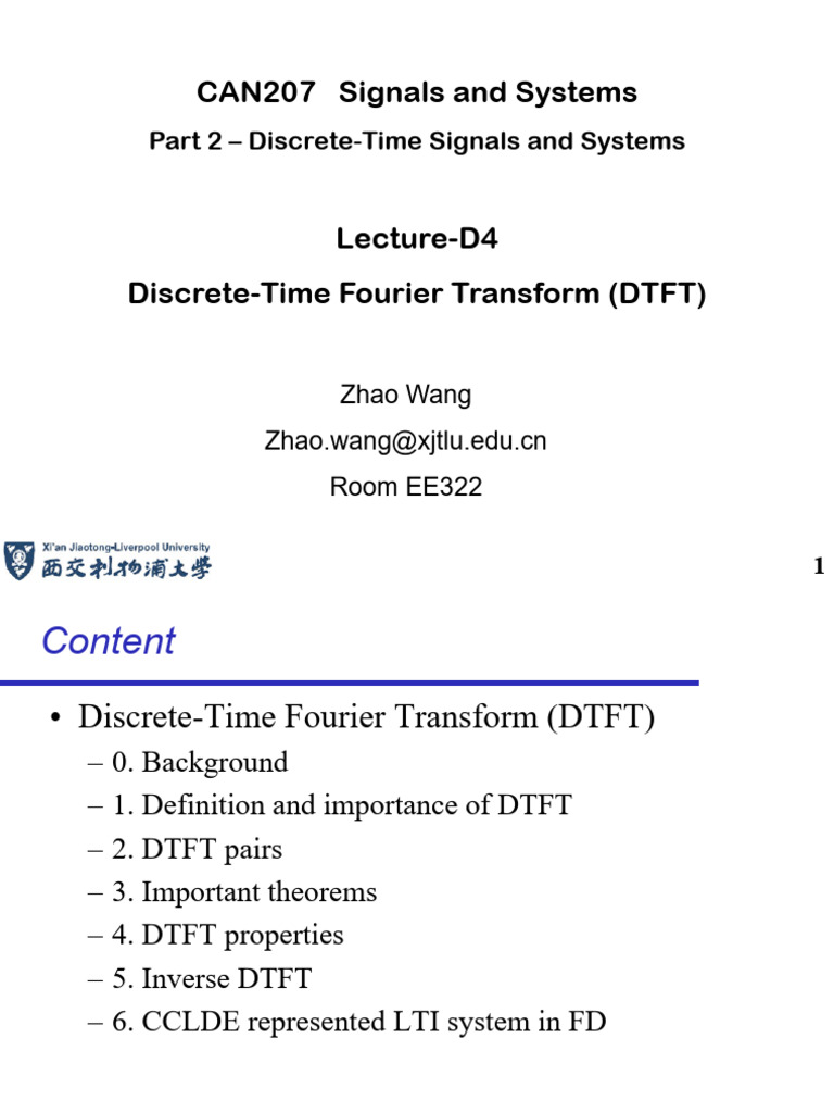 LectureD4_DTFT | PDF | Fourier Transform | Discrete Fourier Transform