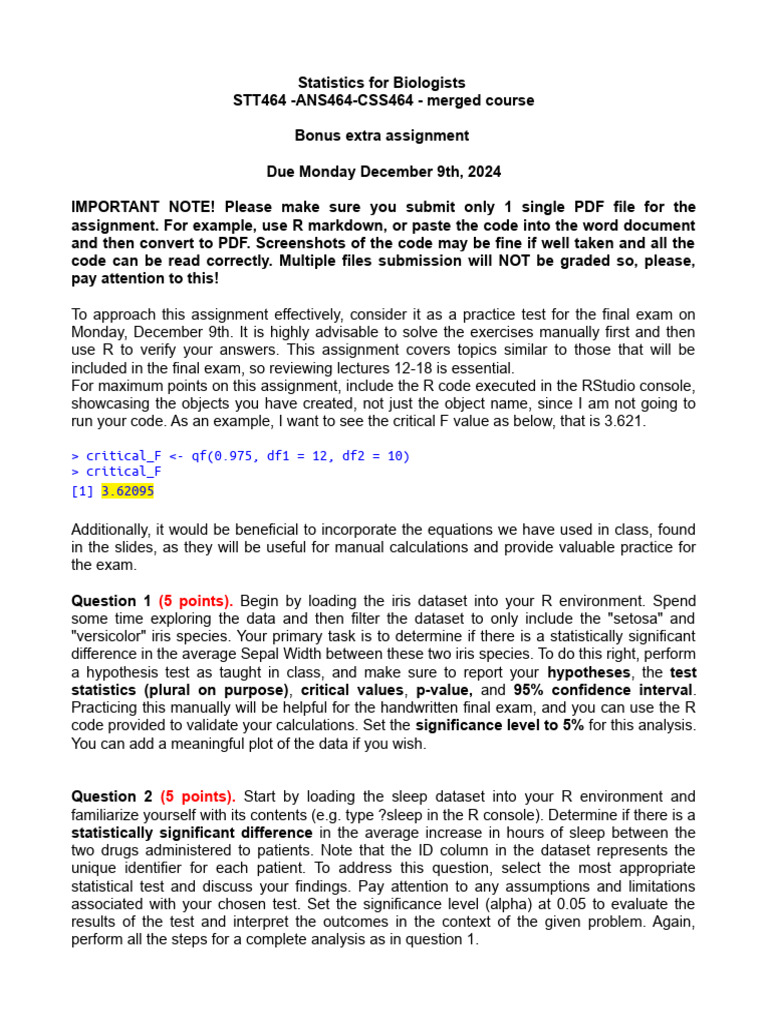 Extra_assignment | PDF | Statistics | Statistical Significance