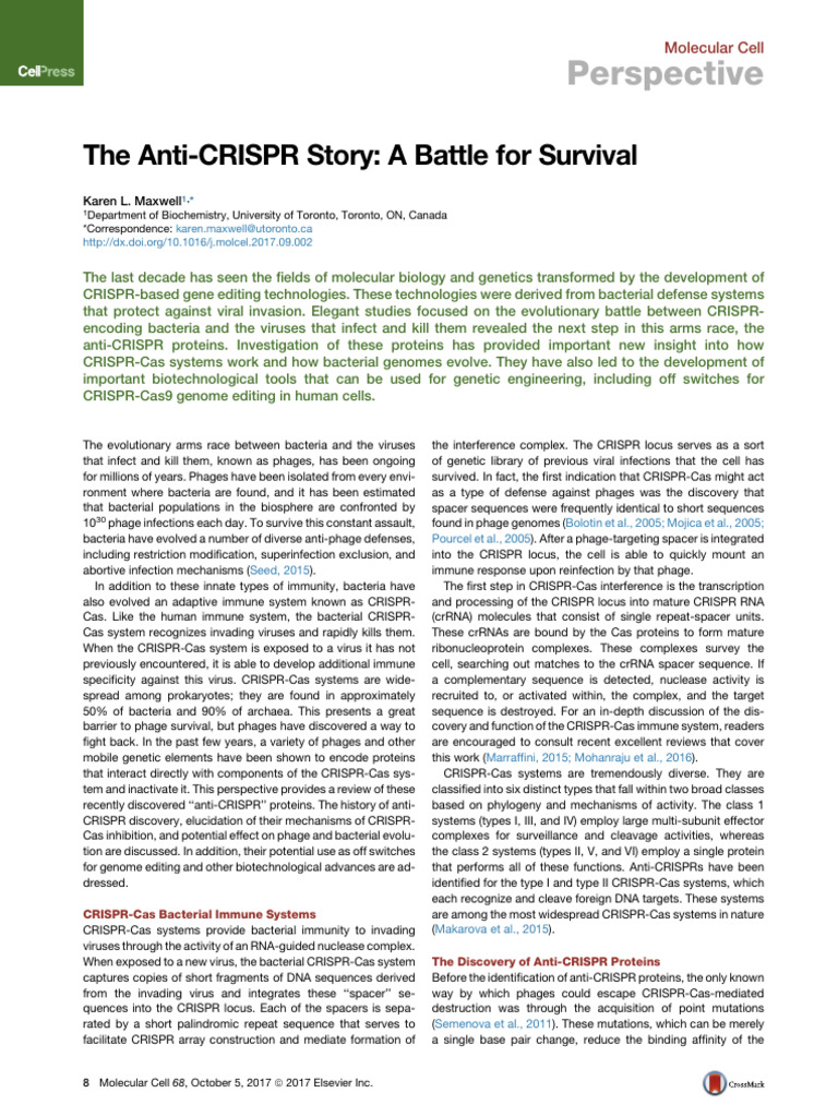 The Anti-CRISPR Story A Battle For Survival | PDF | Crispr | Bacteriophage