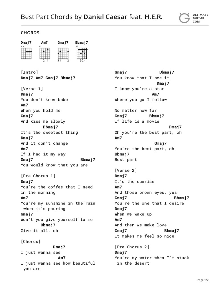 Best Part Chords by Daniel Caesartabs @ Ultimate Guitar Archive | PDF ...