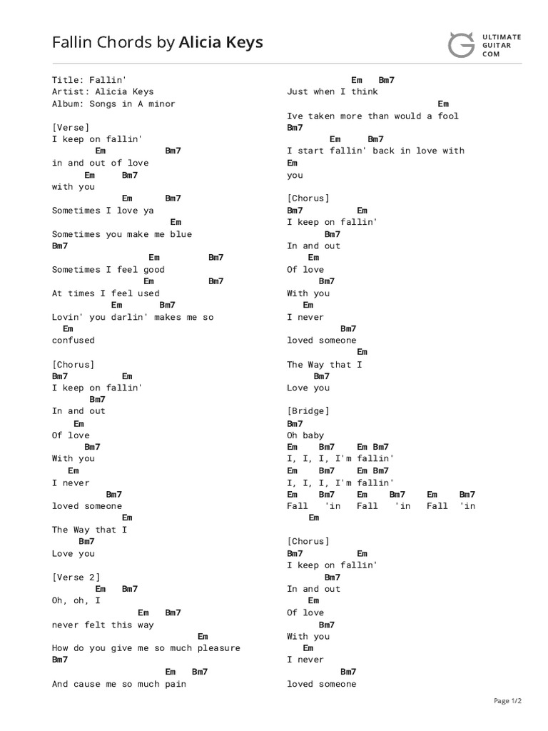 Fallin Chords by Alicia Keystabs at Ultimate Guitar Archive | PDF ...