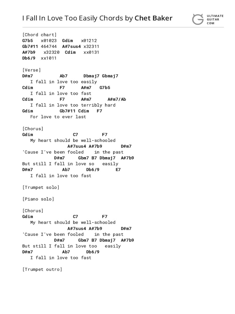I Fall In Love Too Easily Chords by Chet Bakertabs @ Ultimate Guitar ...