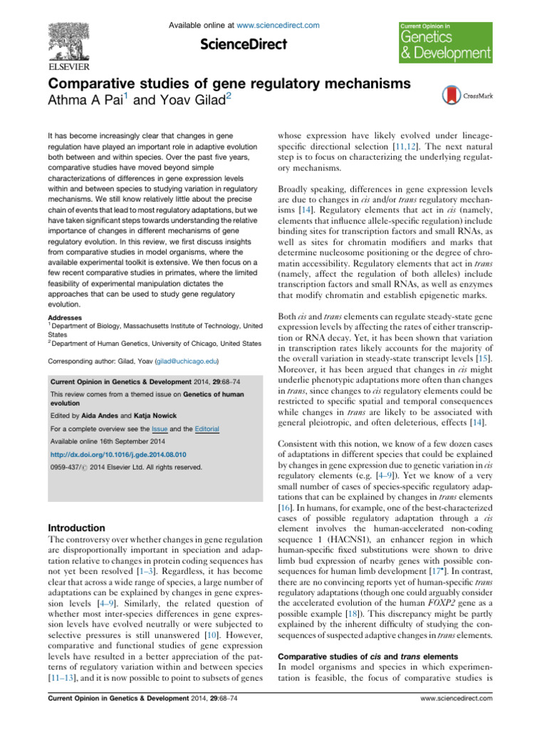 Gene Regulatory Mechanisms in Evolution | PDF | Gene Expression | Gene