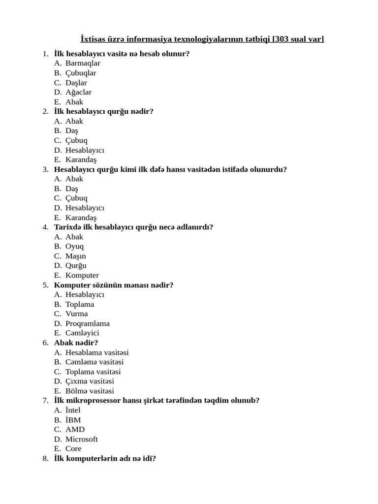 İT TƏTBİQİ TAM Cavab | PDF