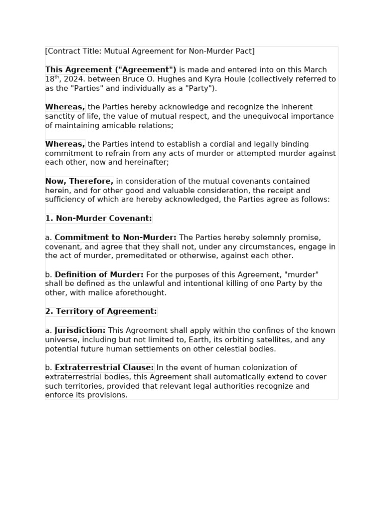 Mutual Agreement For Non-Murder Pact | PDF | Legal Remedy | Liquidated ...