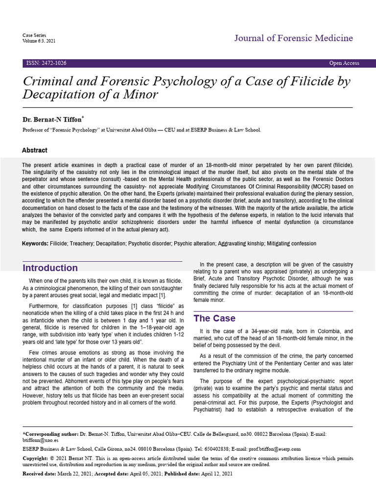 Criminaland Forensic Psychologyofacaseoffilicidebydecapitationofaminor ...