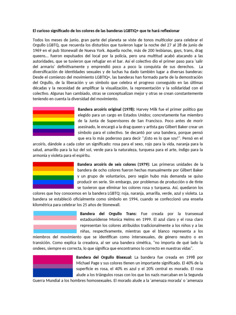 El Curioso Significado de Los Colores de Las Banderas LGBTIQ | PDF ...