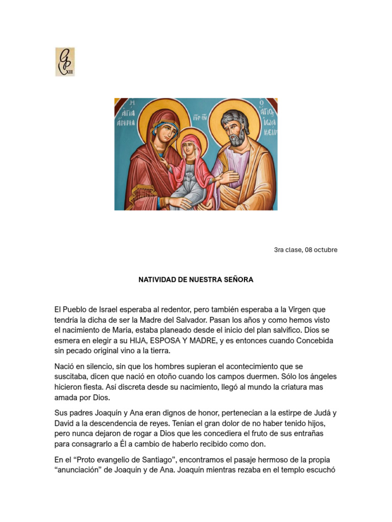 Natividad de Nuestra Señora | PDF | María, madre de Jesús | Cristo (título)