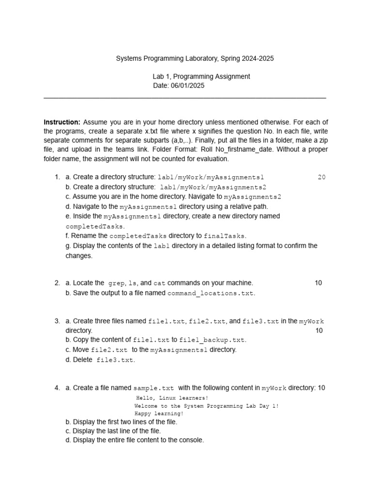 SPL Lab1 Assignment | PDF | Computer File | Directory (Computing)