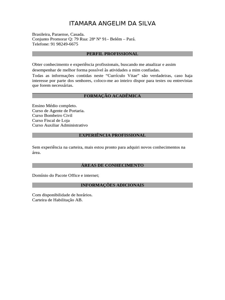 Currículo de Itamara Angelim Silva | PDF