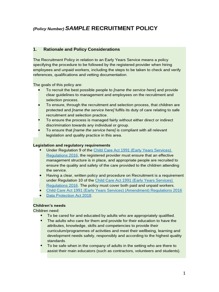 Sample Recruitment Policy | PDF | Recruitment | Employment