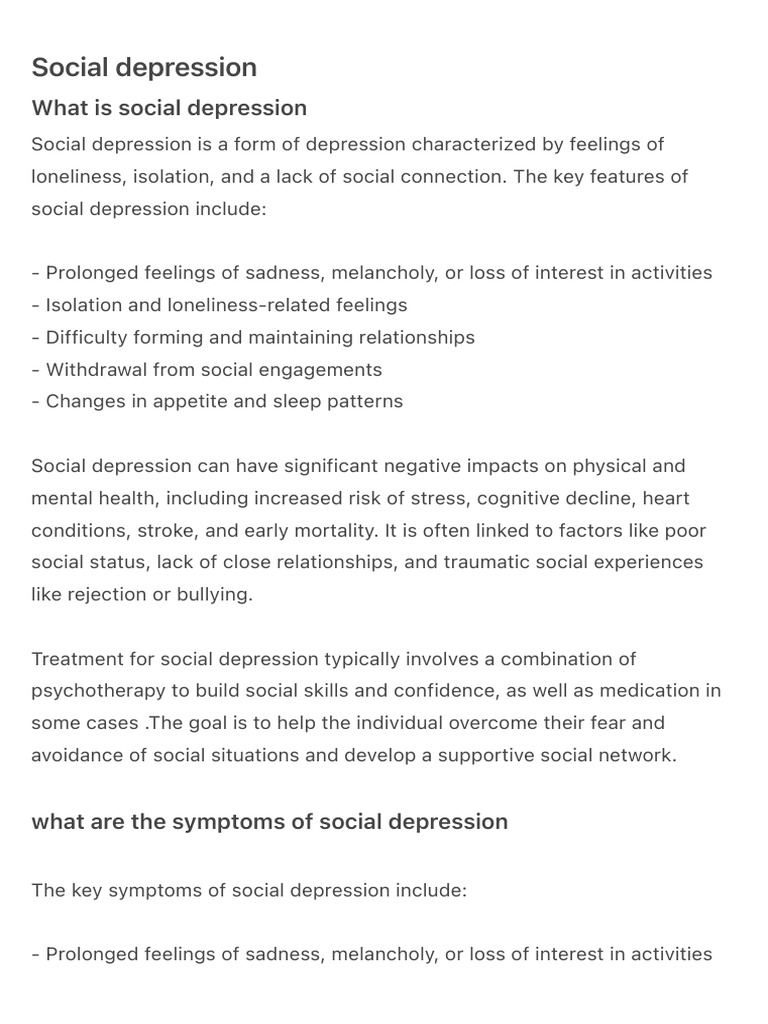 Social depression | PDF | Major Depressive Disorder | Mental Health