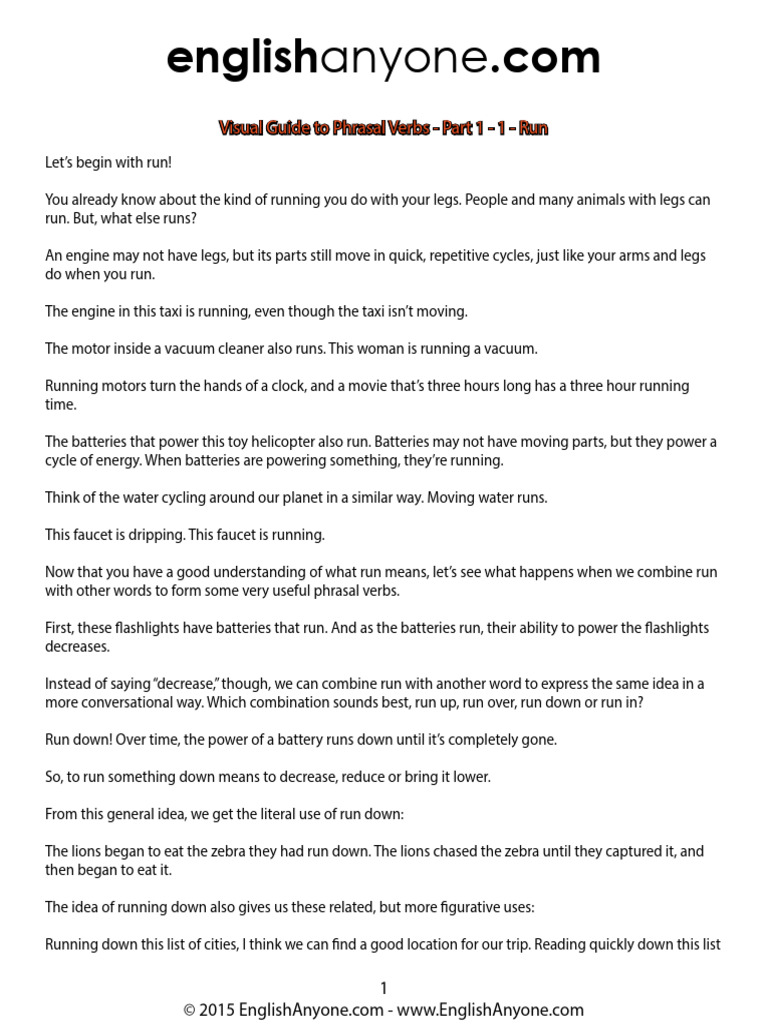 Visual Guide to Phrasal Verbs: Run | PDF | Credit | Finance & Money ...