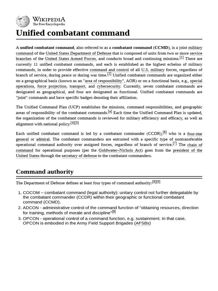 Unified_combatant_command | PDF | Agencies Of The United States ...