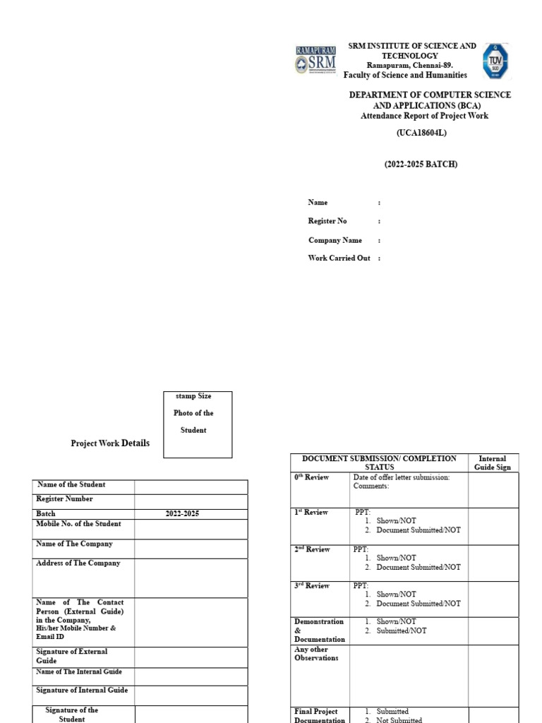 BCA Project Work Attendance Report | PDF