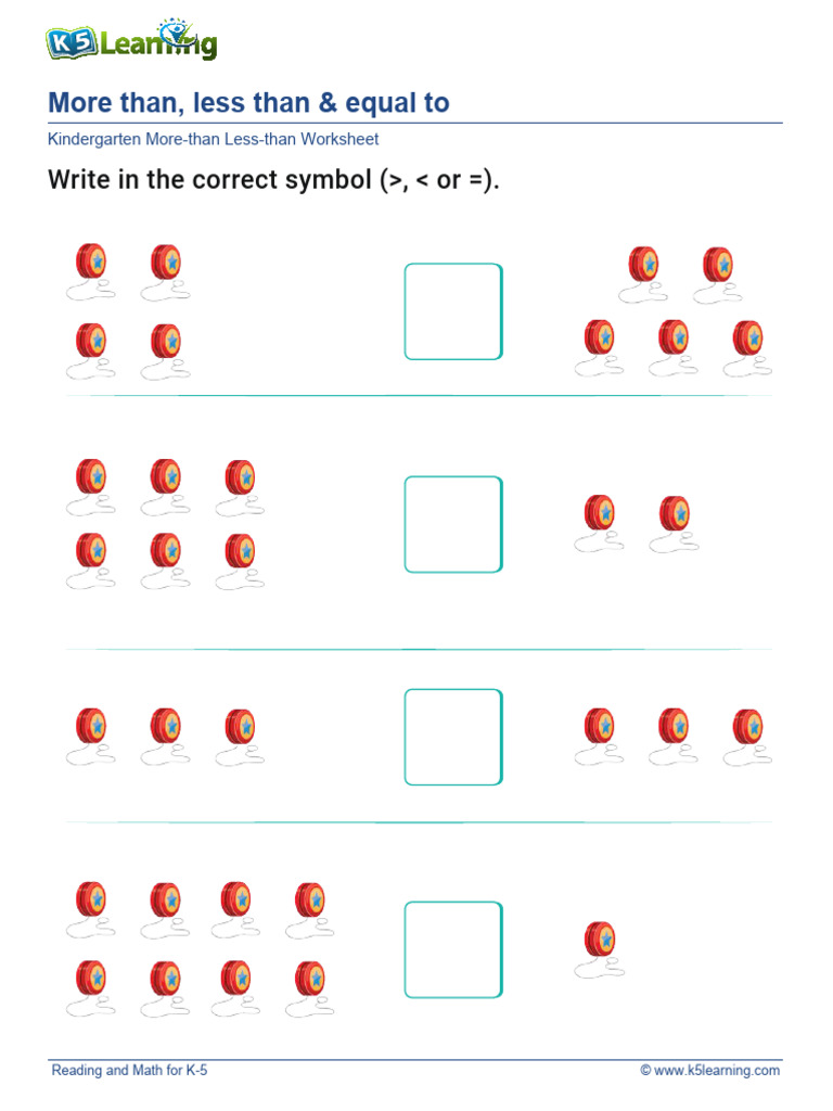 Kindergarten More Than Less Than Equal To Symbols 7 | PDF