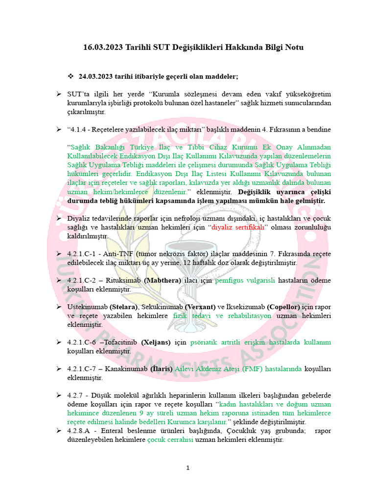 Sut Bilgi Notu 16032023 1pdf | PDF