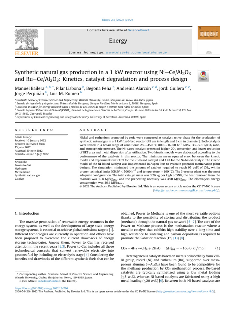 Synthetic natural gas production in a 1 kW reactor using Ni-Ce_Al2O3 ...