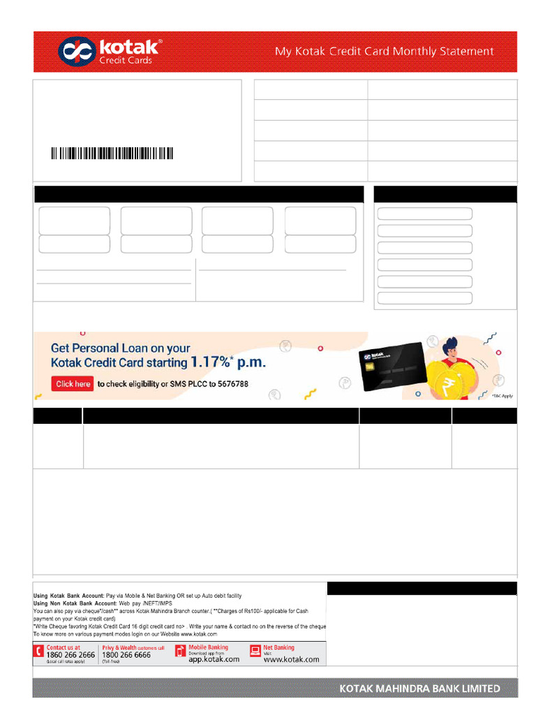 Kotak Credit Card Statement Summary | PDF | Credit Card | Credit