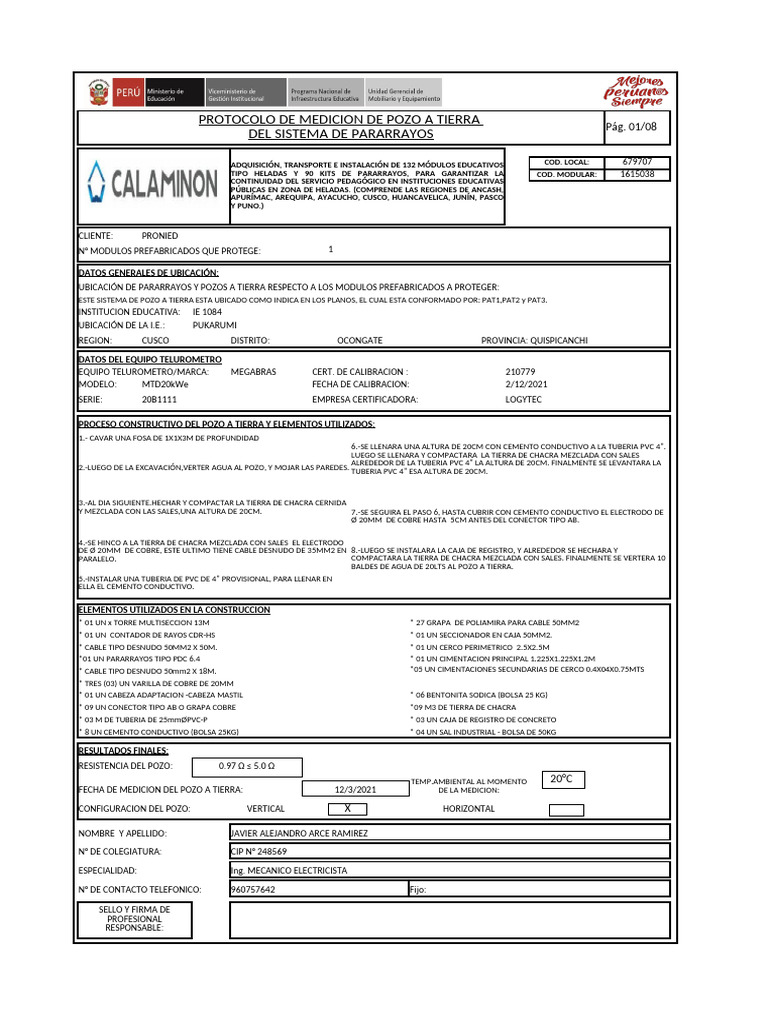 Protocolos de Spat de Pararrayos 132 - Mod 1 - 1084 | PDF | Tubería ...