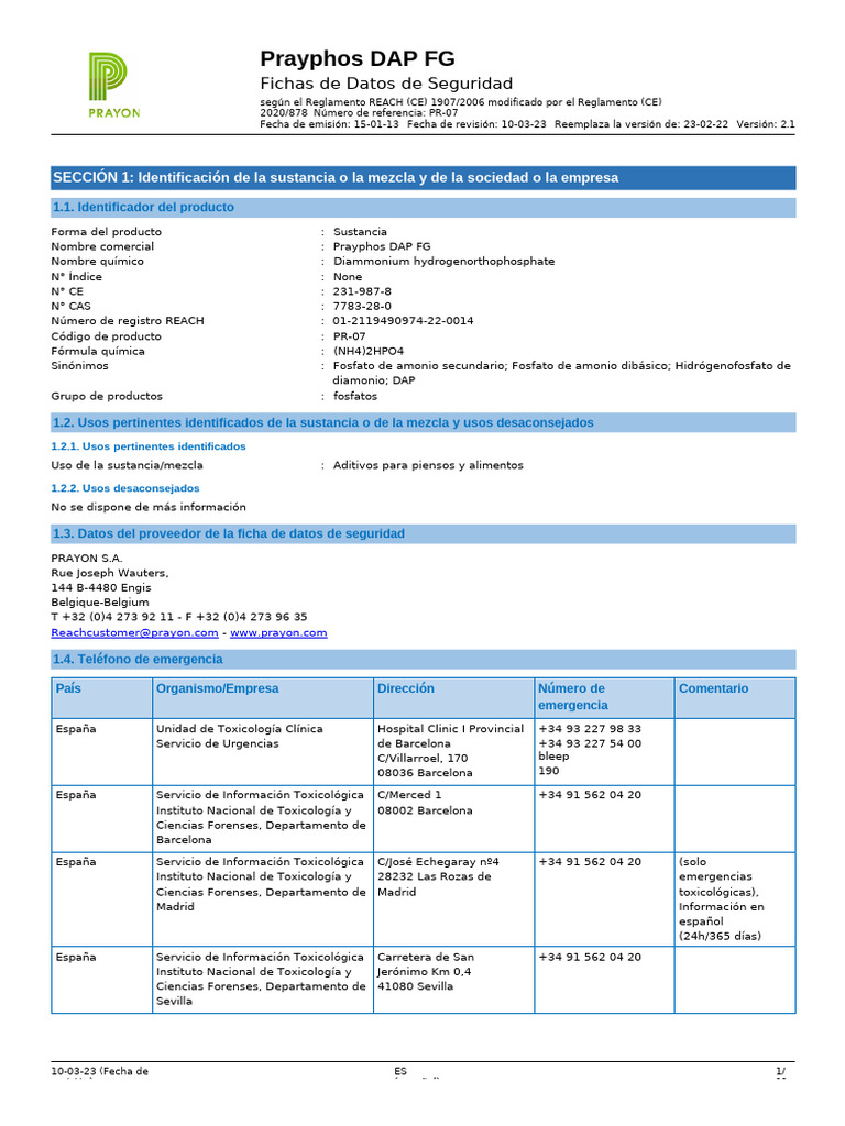 Fosfato Diamonico Prayon FG - HDS | PDF | Química